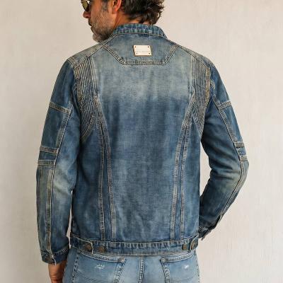 China Navy Daily Washed mens denim jacket wholesale Round Neck Long Sleeve Custom (JK771) for sale