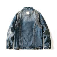 China Navy Daily Washed mens denim jacket wholesale Round Neck Long Sleeve Custom (JK771) for sale