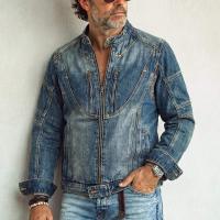 China Navy Daily Washed mens denim jacket wholesale Round Neck Long Sleeve Custom (JK771) for sale