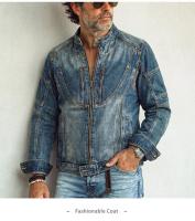 China Navy Daily Washed mens denim jacket wholesale Round Neck Long Sleeve Custom (JK771) for sale