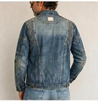 China Navy Daily Washed mens denim jacket wholesale Round Neck Long Sleeve Custom (JK771) for sale