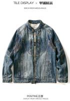 China Navy Daily Washed mens denim jacket wholesale Round Neck Long Sleeve Custom (JK771) for sale