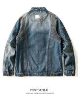 China Navy Daily Washed mens denim jacket wholesale Round Neck Long Sleeve Custom (JK771) for sale