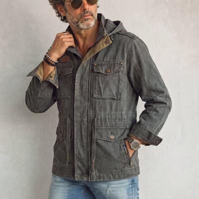 China Multi Pocket Daily Army Green Fabric Hem mens casual leather jackets Cotton 100% Long Sleeve Custom (JK758) for sale
