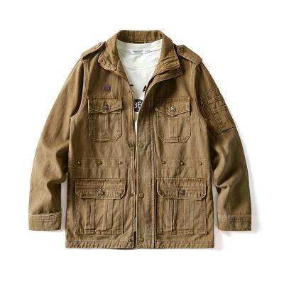 China Stand Collar Daily Fabric Hem Cotton 100% mens casual leather jackets Long Sleeve Multi Pocket Custom (JK757) for sale