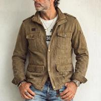 China Stand Collar Daily Fabric Hem Cotton 100% mens casual leather jackets Long Sleeve Multi Pocket Custom (JK757) for sale