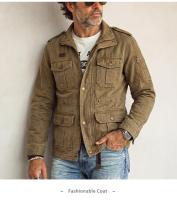 China Stand Collar Daily Fabric Hem Cotton 100% mens casual leather jackets Long Sleeve Multi Pocket Custom (JK757) for sale