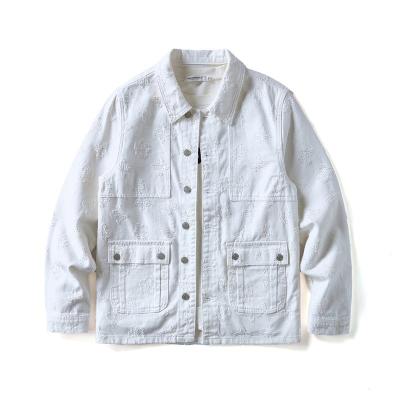 China White White Daily Washed french workwear jacket wholesale Fabric Hem Cotton 100% Custom (JK739) for sale