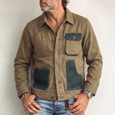 China Loose Fit Daily Fabric Hem Color Block french workwear jacket wholesale Cotton 100% Long Sleeve Custom (JK729) for sale