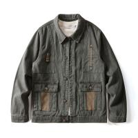 China Loose Fit Daily Army Green Fabric Hem french workwear jacket wholesale Color Block Cotton 100% Custom (CK775) for sale