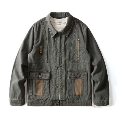 China Loose Fit Daily Army Green Fabric Hem french workwear jacket wholesale Color Block Cotton 100% Custom (CK775) for sale