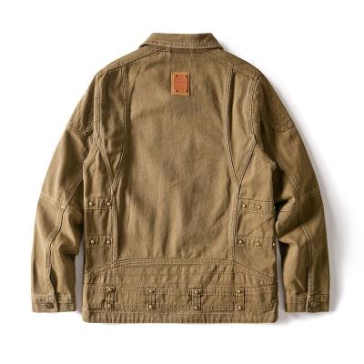 China Lapel Collar Khaki Daily Fabric Hem french workwear jacket wholesale Cotton 100% Long Sleeve Custom (CK773) for sale