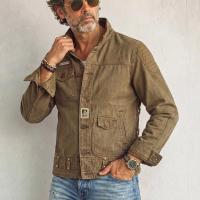 China Lapel Collar Khaki Daily Fabric Hem french workwear jacket wholesale Cotton 100% Long Sleeve Custom (CK773) for sale