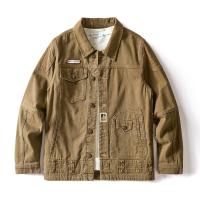 China Lapel Collar Khaki Daily Fabric Hem french workwear jacket wholesale Cotton 100% Long Sleeve Custom (CK773) for sale
