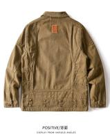 China Lapel Collar Khaki Daily Fabric Hem french workwear jacket wholesale Cotton 100% Long Sleeve Custom (CK773) for sale