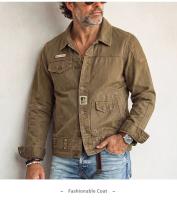 China Lapel Collar Khaki Daily Fabric Hem french workwear jacket wholesale Cotton 100% Long Sleeve Custom (CK773) for sale