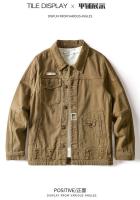 China Lapel Collar Khaki Daily Fabric Hem french workwear jacket wholesale Cotton 100% Long Sleeve Custom (CK773) for sale