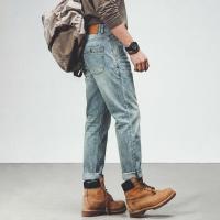 China Mid Waist Youth Trend Regular Fit mens pants wholesale Slight Stretch Vintage Washed Custom (P463) for sale