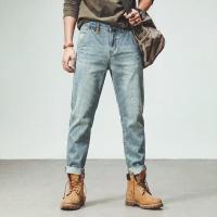 China Mid Waist Youth Trend Regular Fit mens pants wholesale Slight Stretch Vintage Washed Custom (P463) for sale