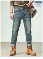 China Straight Pant Mid Waist Regular Fit Urban Fashion wholesale skinny jeans mens Slight Stretch Vintage Washed Custom (P460) for sale