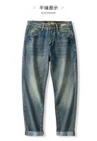 China Straight Pant Mid Waist Regular Fit Urban Fashion wholesale skinny jeans mens Slight Stretch Vintage Washed Custom (P460) for sale