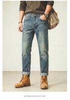 China Straight Pant Mid Waist Regular Fit Urban Fashion wholesale skinny jeans mens Slight Stretch Vintage Washed Custom (P460) for sale