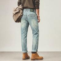 China Straight Mid Waist Regular Fit Urban Fashion mens pants wholesale Slight Stretch Vintage Washed Custom (P456) for sale