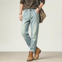 China Straight Mid Waist Regular Fit Urban Fashion mens pants wholesale Slight Stretch Vintage Washed Custom (P456) for sale