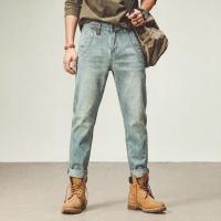 China Straight Mid Waist Regular Fit Urban Fashion mens pants wholesale Slight Stretch Vintage Washed Custom (P456) for sale
