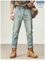 China Straight Mid Waist Regular Fit Urban Fashion mens pants wholesale Slight Stretch Vintage Washed Custom (P456) for sale
