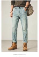China Straight Mid Waist Regular Fit Urban Fashion mens pants wholesale Slight Stretch Vintage Washed Custom (P456) for sale