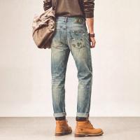 China Mid Waist Mid Waist Youth Trend Regular Fit mens pants wholesale Slight Stretch Vintage Washed Custom (P455) for sale