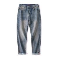China Straight Pant Mid Waist Youth Trend Regular Fit mens pants wholesale Slight Stretch Vintage Washed Custom (P451) for sale