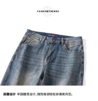 China Straight Pant Mid Waist Youth Trend Regular Fit mens pants wholesale Slight Stretch Vintage Washed Custom (P451) for sale