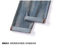 China Straight Pant Mid Waist Youth Trend Regular Fit mens pants wholesale Slight Stretch Vintage Washed Custom (P451) for sale