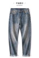 China Straight Pant Mid Waist Youth Trend Regular Fit mens pants wholesale Slight Stretch Vintage Washed Custom (P451) for sale