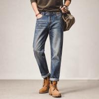 China Regular Mid Waist Youth Trend Regular Fit mens pants wholesale Slight Stretch Vintage Washed Custom (P438) for sale