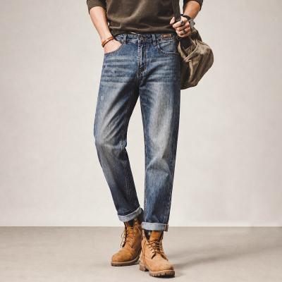 China Regular Mid Waist Youth Trend Regular Fit mens pants wholesale Slight Stretch Vintage Washed Custom (P438) for sale