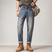 China Regular Mid Waist Youth Trend Regular Fit mens pants wholesale Slight Stretch Vintage Washed Custom (P438) for sale