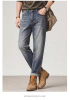 China Regular Mid Waist Youth Trend Regular Fit mens pants wholesale Slight Stretch Vintage Washed Custom (P438) for sale