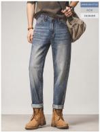 China Regular Mid Waist Youth Trend Regular Fit mens pants wholesale Slight Stretch Vintage Washed Custom (P438) for sale