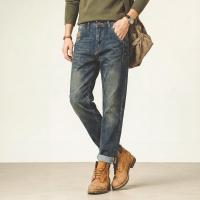 China Straight Mid Waist Youth Trend Regular Fit mens pants wholesale Slight Stretch Vintage Washed Custom (P436) for sale