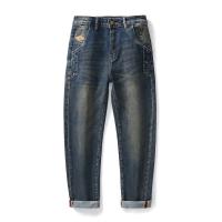 China Straight Mid Waist Youth Trend Regular Fit mens pants wholesale Slight Stretch Vintage Washed Custom (P436) for sale