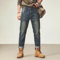 China Straight Mid Waist Youth Trend Regular Fit mens pants wholesale Slight Stretch Vintage Washed Custom (P436) for sale