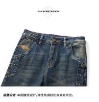 China Straight Mid Waist Youth Trend Regular Fit mens pants wholesale Slight Stretch Vintage Washed Custom (P436) for sale