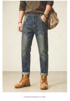 China Straight Mid Waist Youth Trend Regular Fit mens pants wholesale Slight Stretch Vintage Washed Custom (P436) for sale