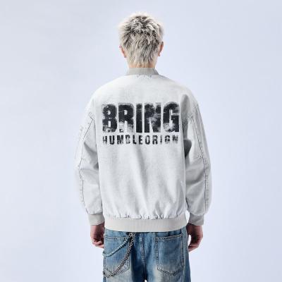 China Grey Printed Ribbed Hem youth varsity jacket wholesale Minimalist Long Sleeve Custom (YY-8808) for sale