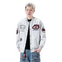China Grey Ribbed Hem Minimalist french workwear jacket wholesale Embroidered Long Sleeve Custom (YY-8809) for sale