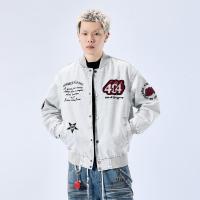 China Grey Ribbed Hem Minimalist french workwear jacket wholesale Embroidered Long Sleeve Custom (YY-8809) for sale