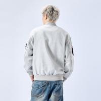 China Grey Ribbed Hem Minimalist french workwear jacket wholesale Embroidered Long Sleeve Custom (YY-8809) for sale